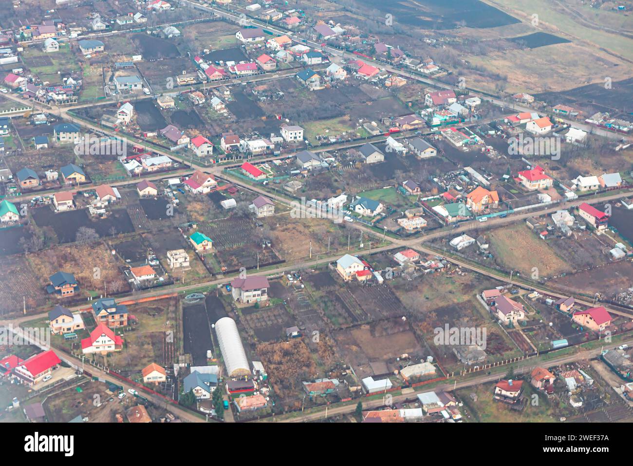 Aerial perspective of the rustic houses creating a picturesque scene ...
