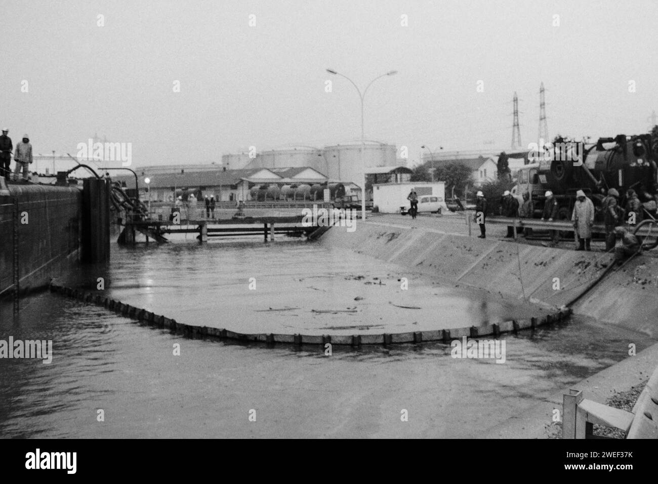 Petrol slick pollution at Edouard Herriot harbor, Lyon, Rhone, France ...