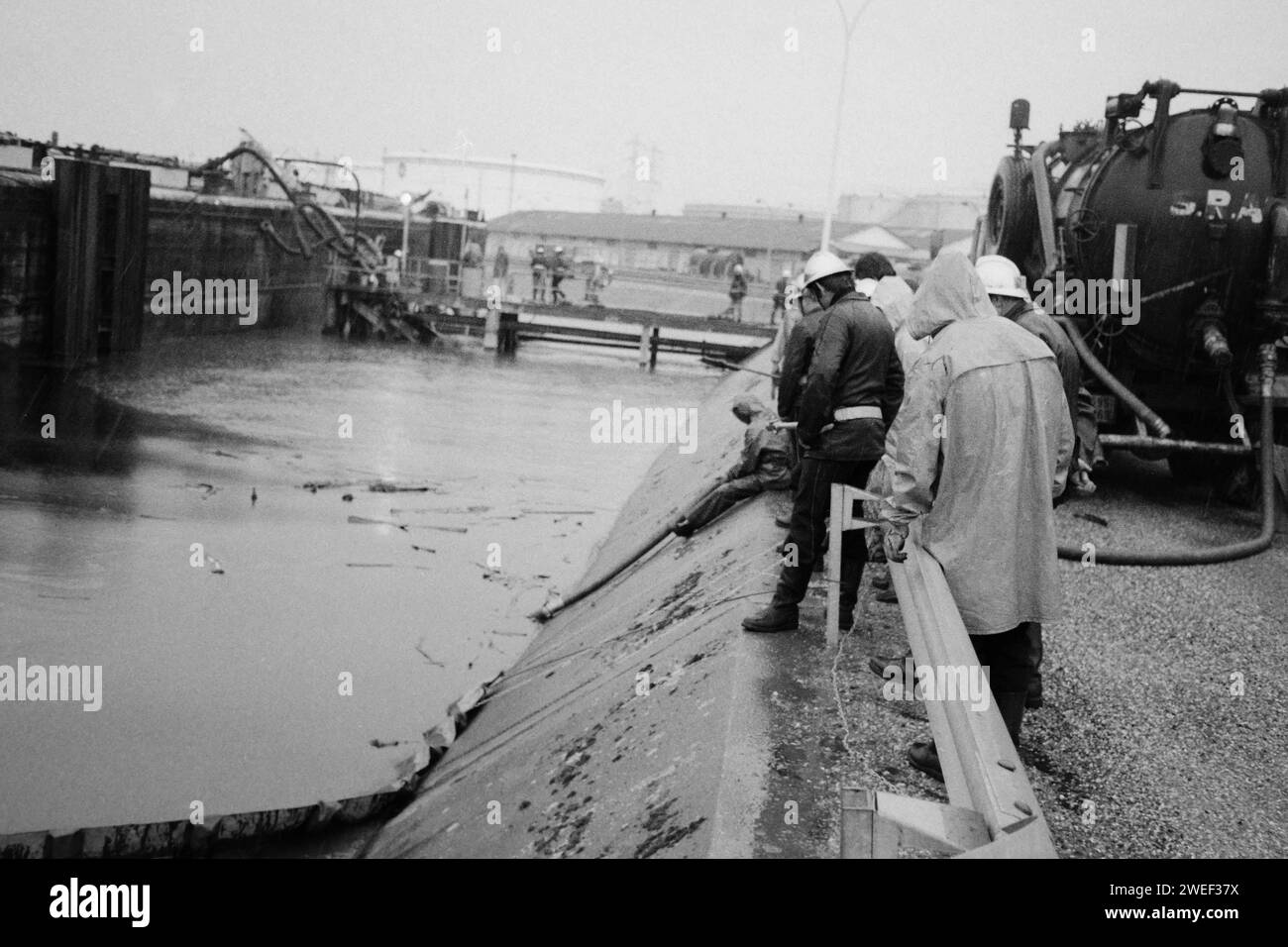 Petrol slick pollution at Edouard Herriot harbor, Lyon, Rhone, France ...