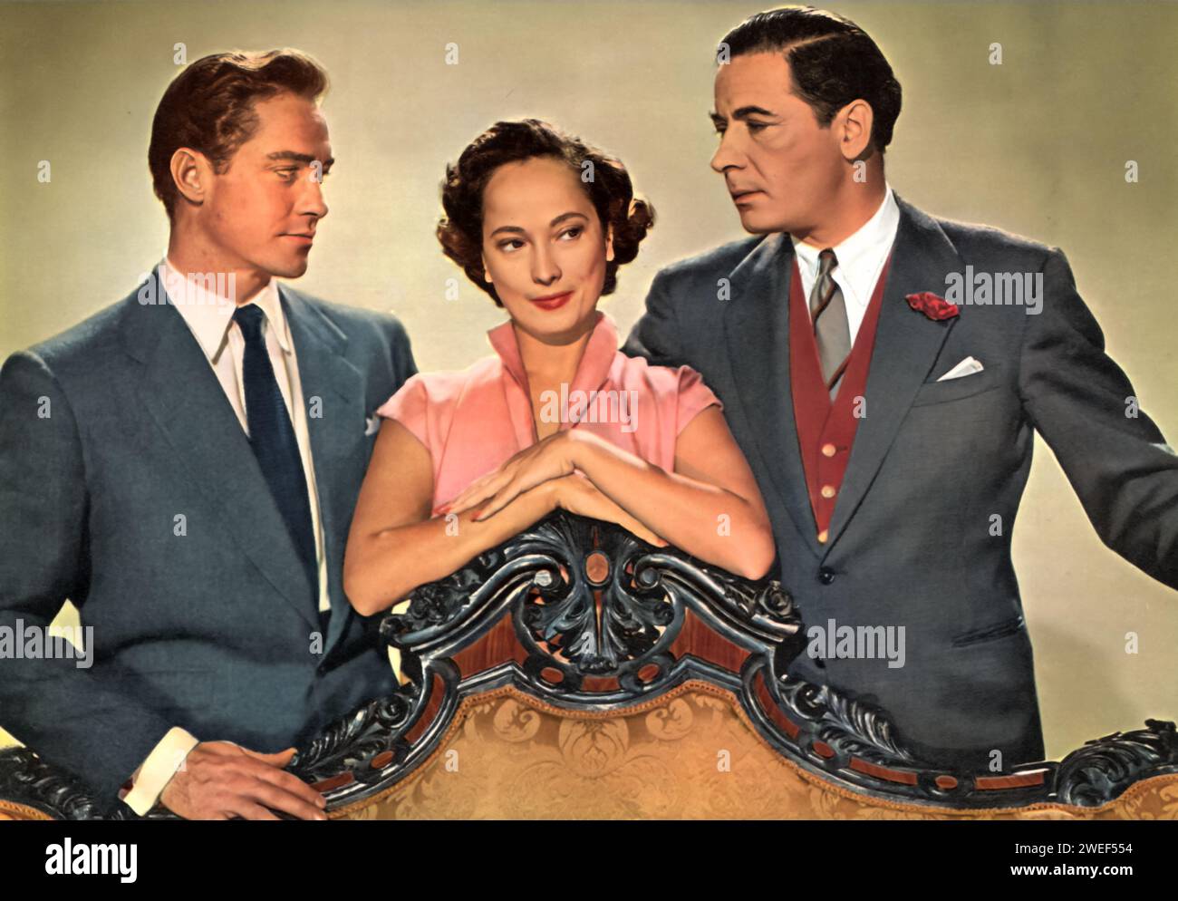 A portrait of Richard Todd, Merle Oberon, and Leo Genn, starring in '24 ...