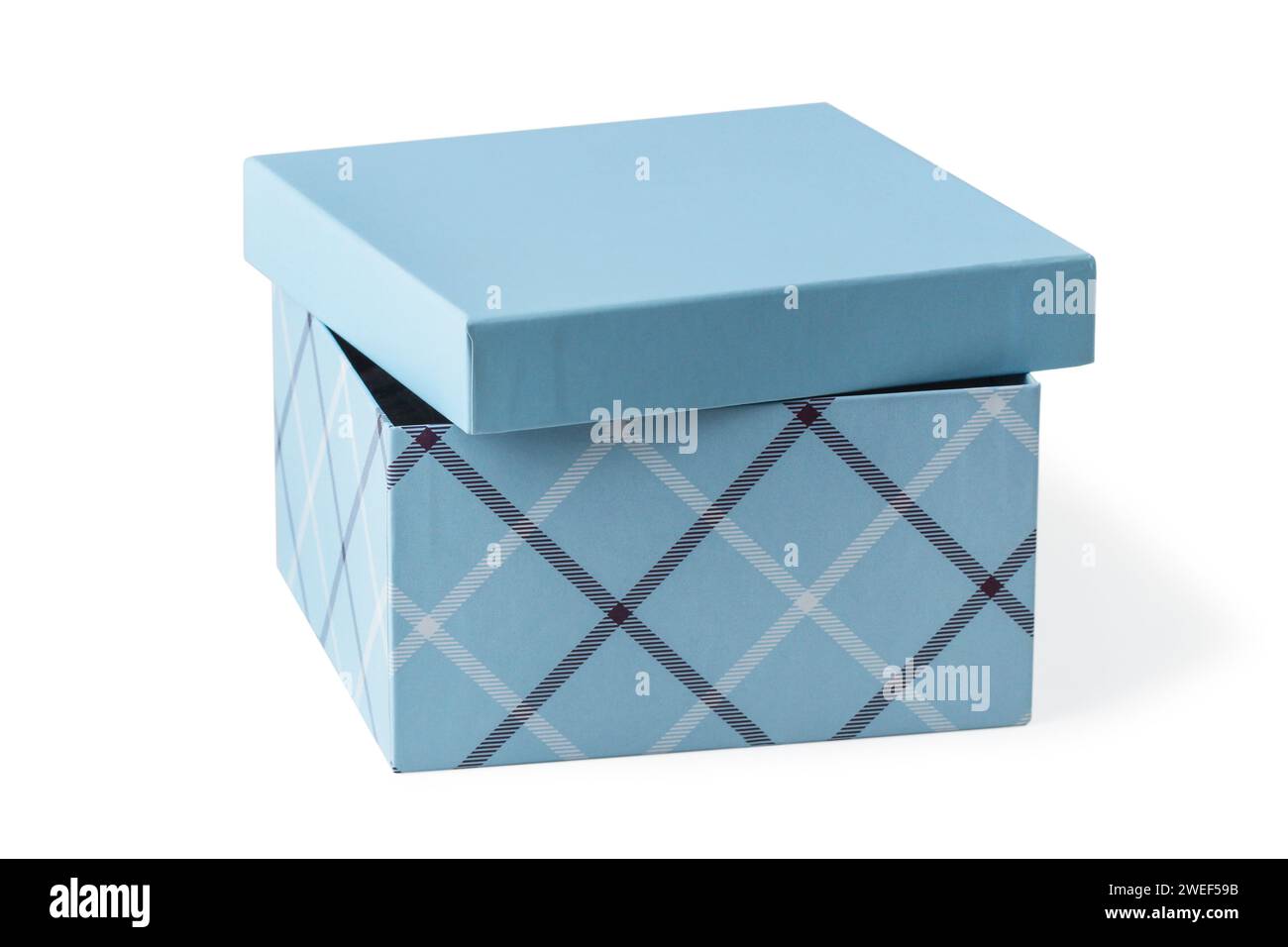 Blue gift box with lid ajar isolated on white background Stock Photo ...