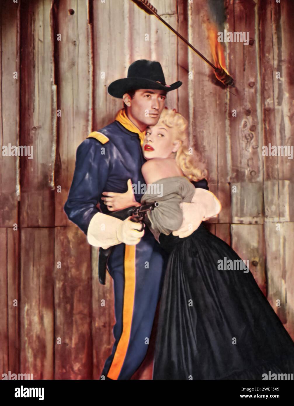 A portrait of Gregory Peck and Barbara Payton, stars of the film 'Only ...