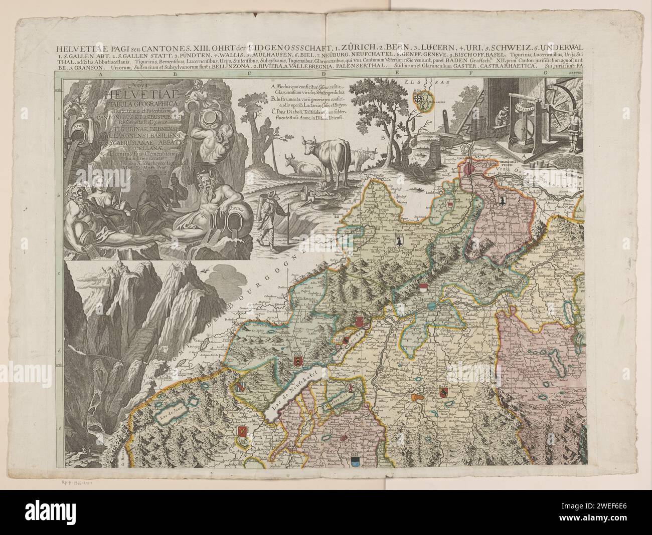Part of a four -part map of Switzerland (top left), Emanuel Schalch ...