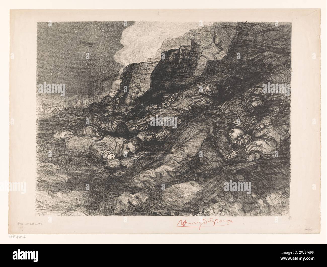 War victims lying on a slope, Henri de Groux, 1914 - 1930 print paper ...