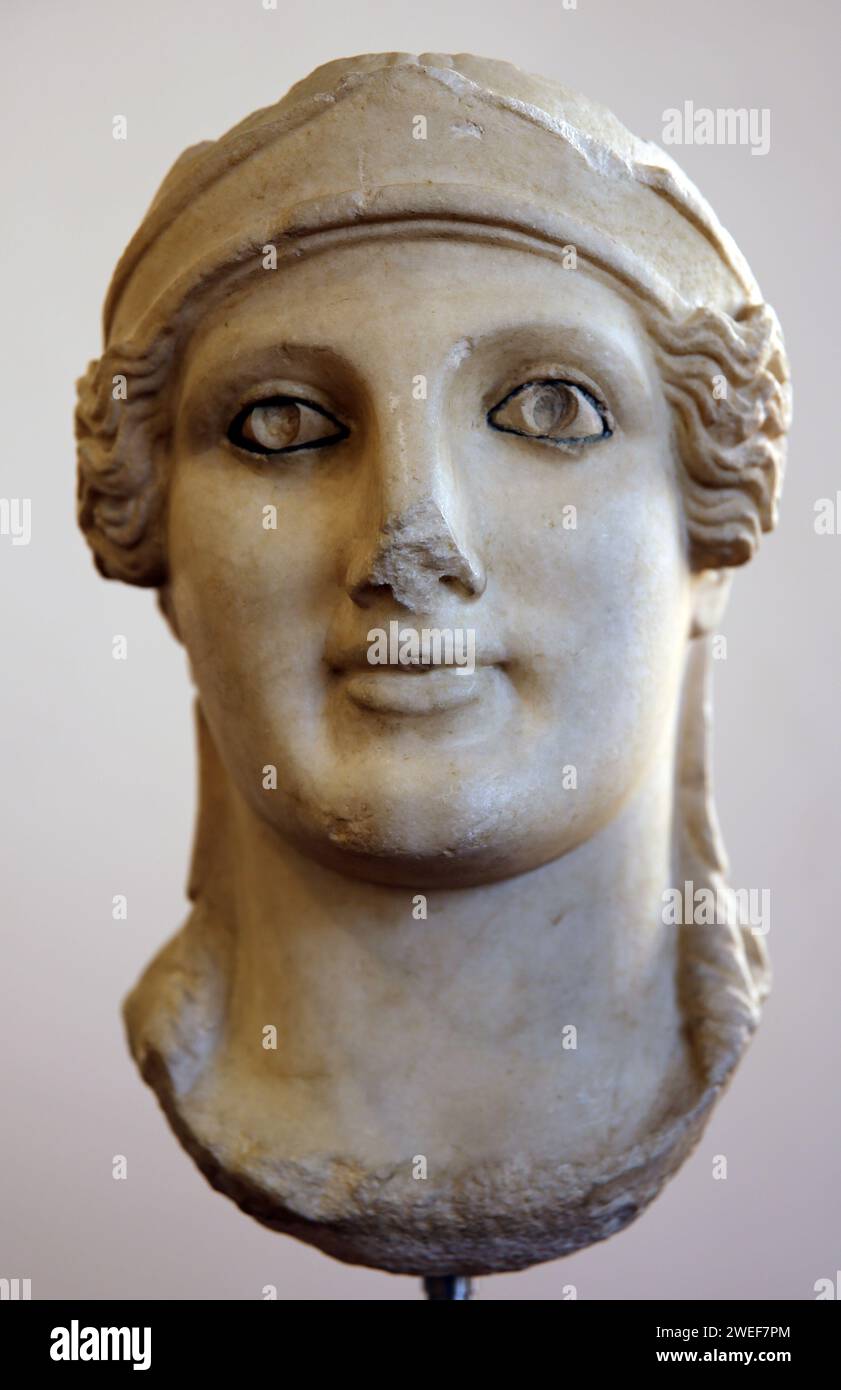 Head of Athena wearing an Attic helmet. Archaizing work from the 1st ...