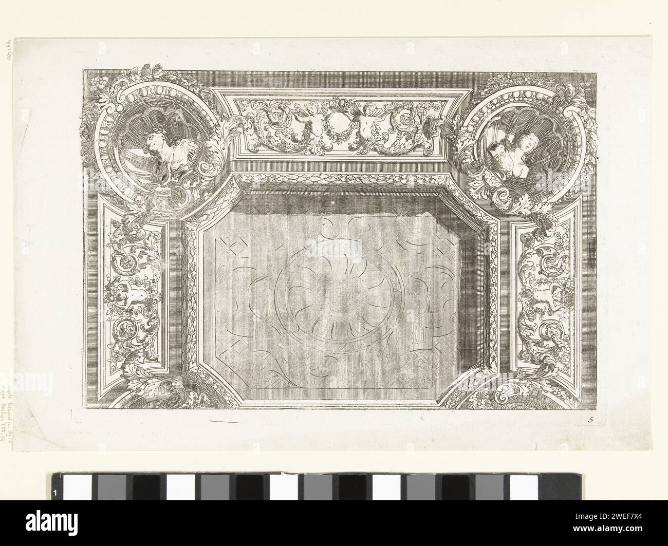 Ceiling with sunken rectangle and bustes, Anonymous, After Daniël Marot ...