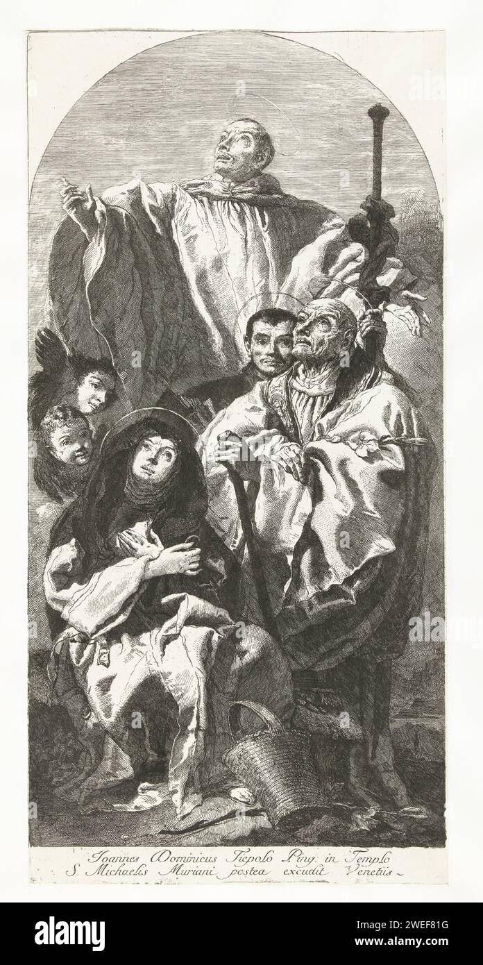 Three male saints and female saint of Benedictine Order, Giovanni ...