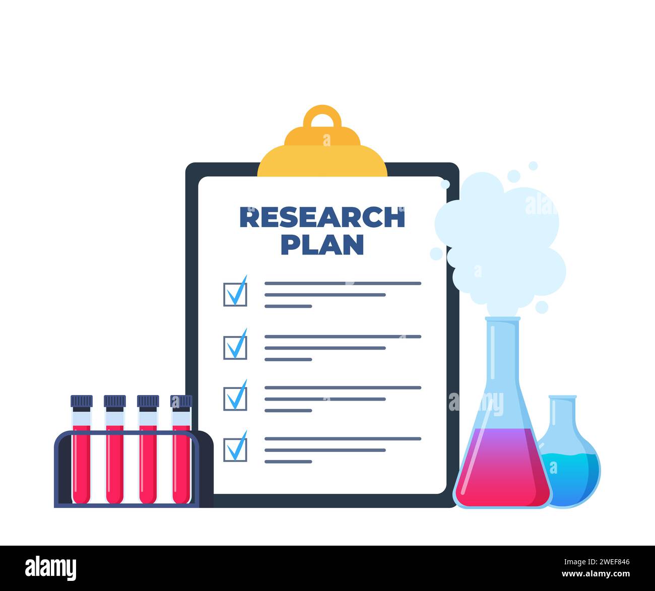 Chemical laboratory research plan on clipboard with checklist. Chemical ...