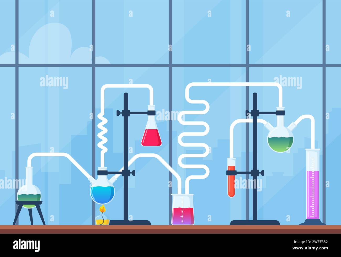 Chemical Laboratory with different glass flasks, vials, test-tubes with ...