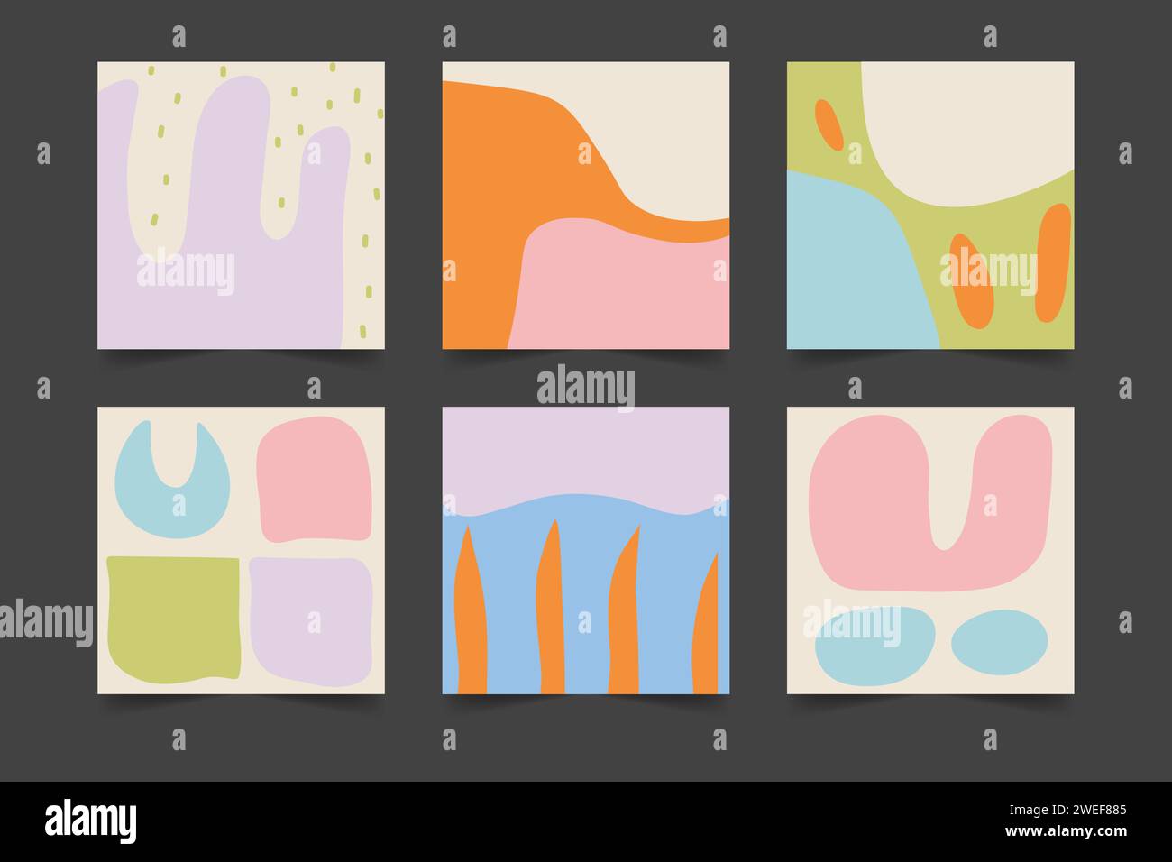 Set of cute abstract cards with simple hand drawn shapes collage ...