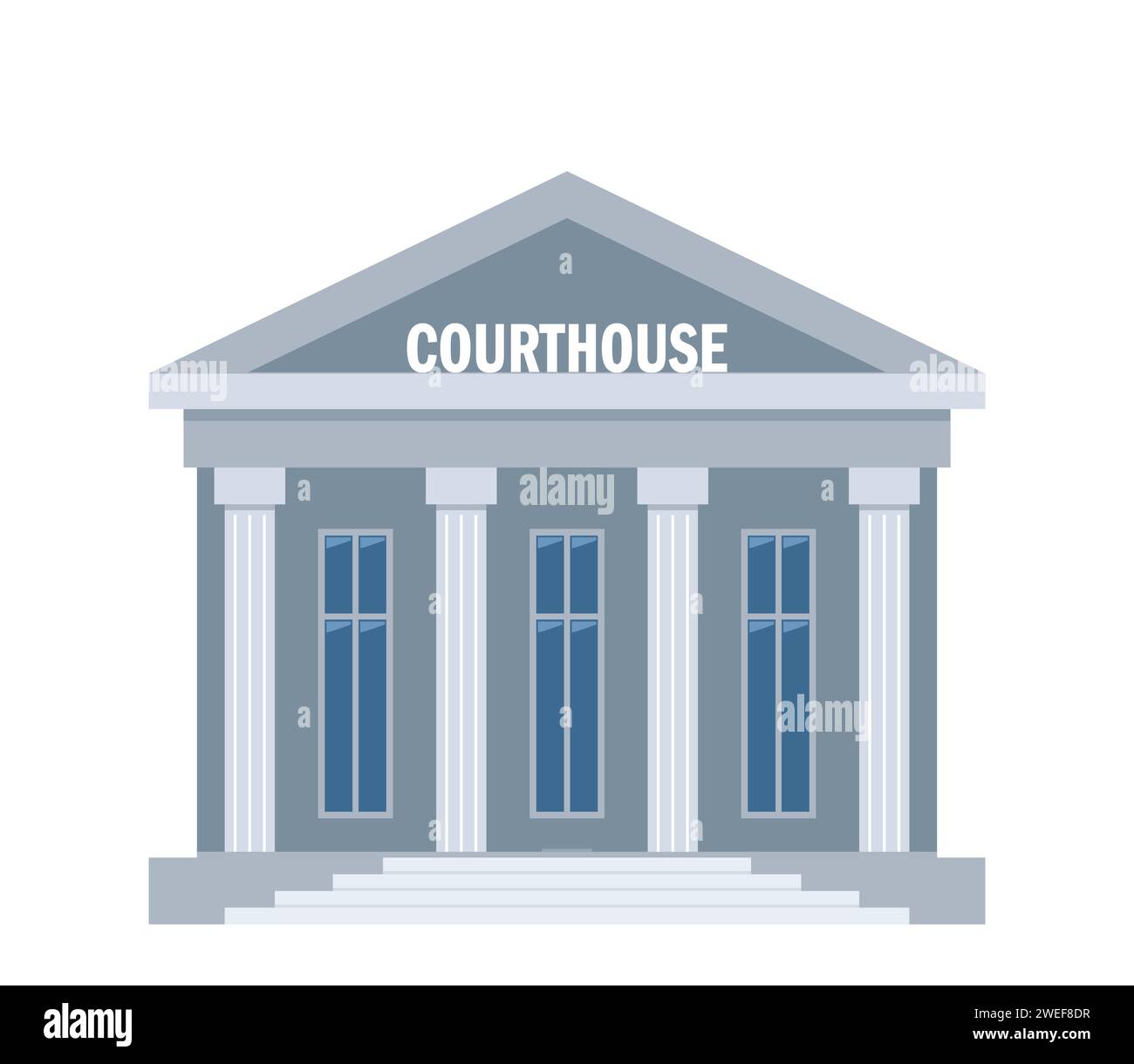 Front view of court house or governmental institution. White brick ...