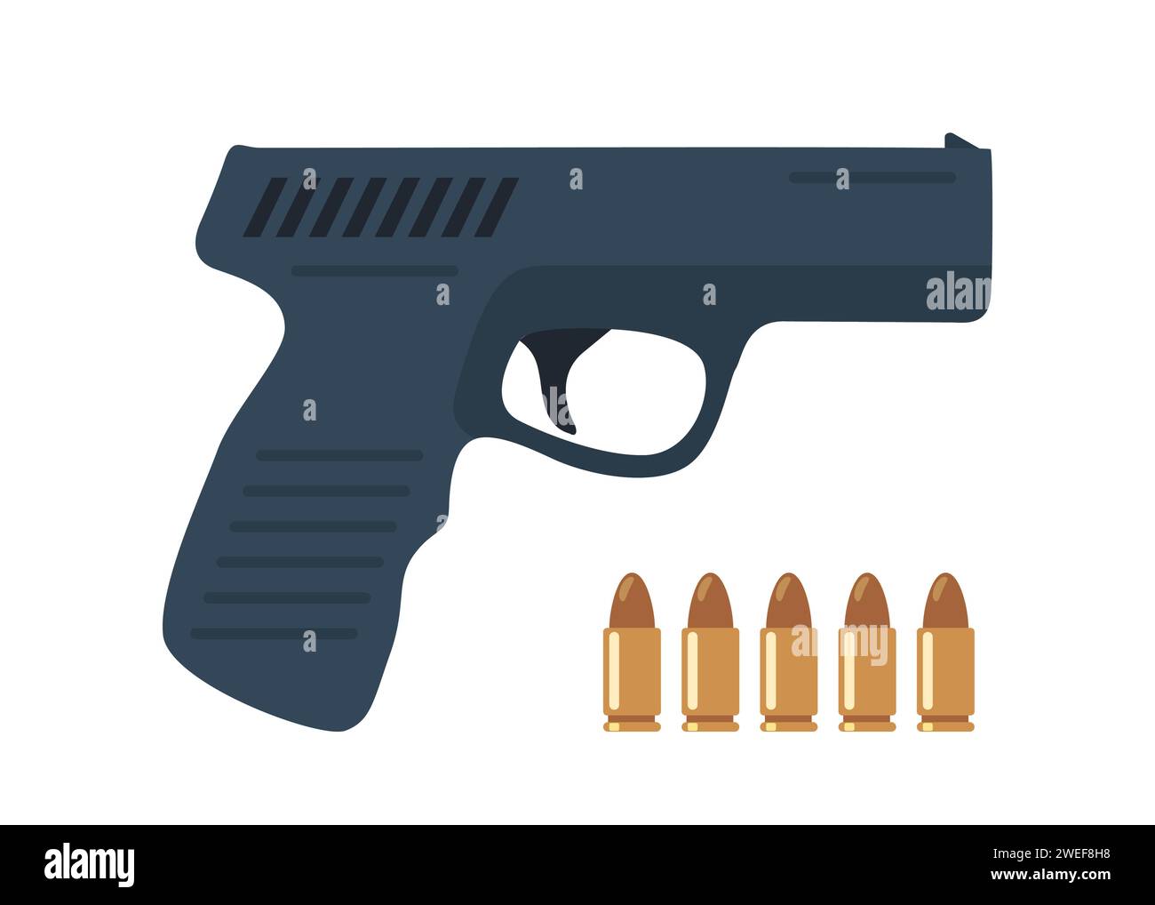 Pistol Gun and bullets. Police and military weapon. Defense help option ...