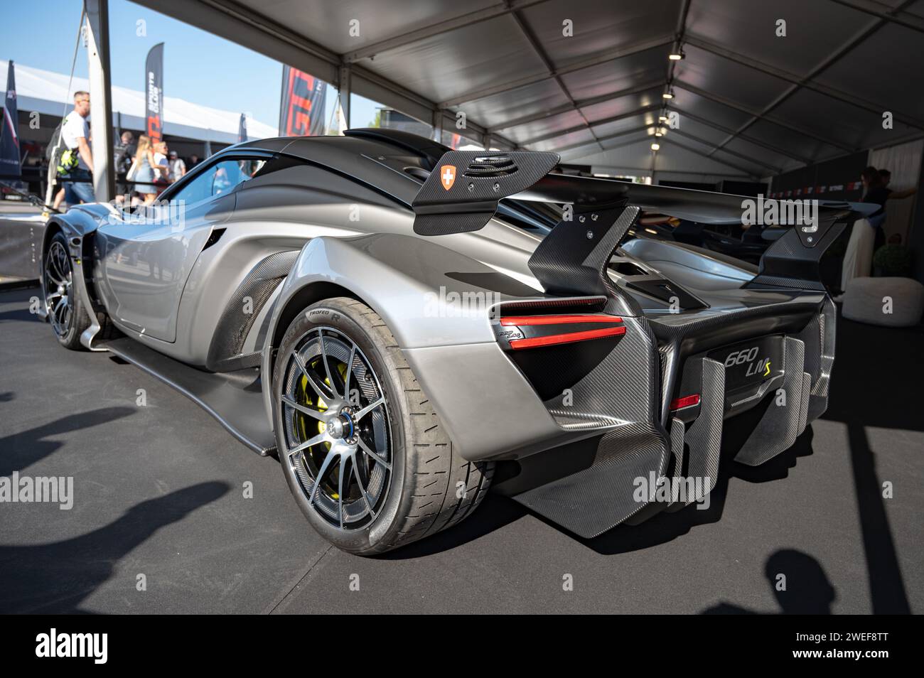 Rear view of the silver GT1 Picasso Automotive 660 LMS supercar Stock ...