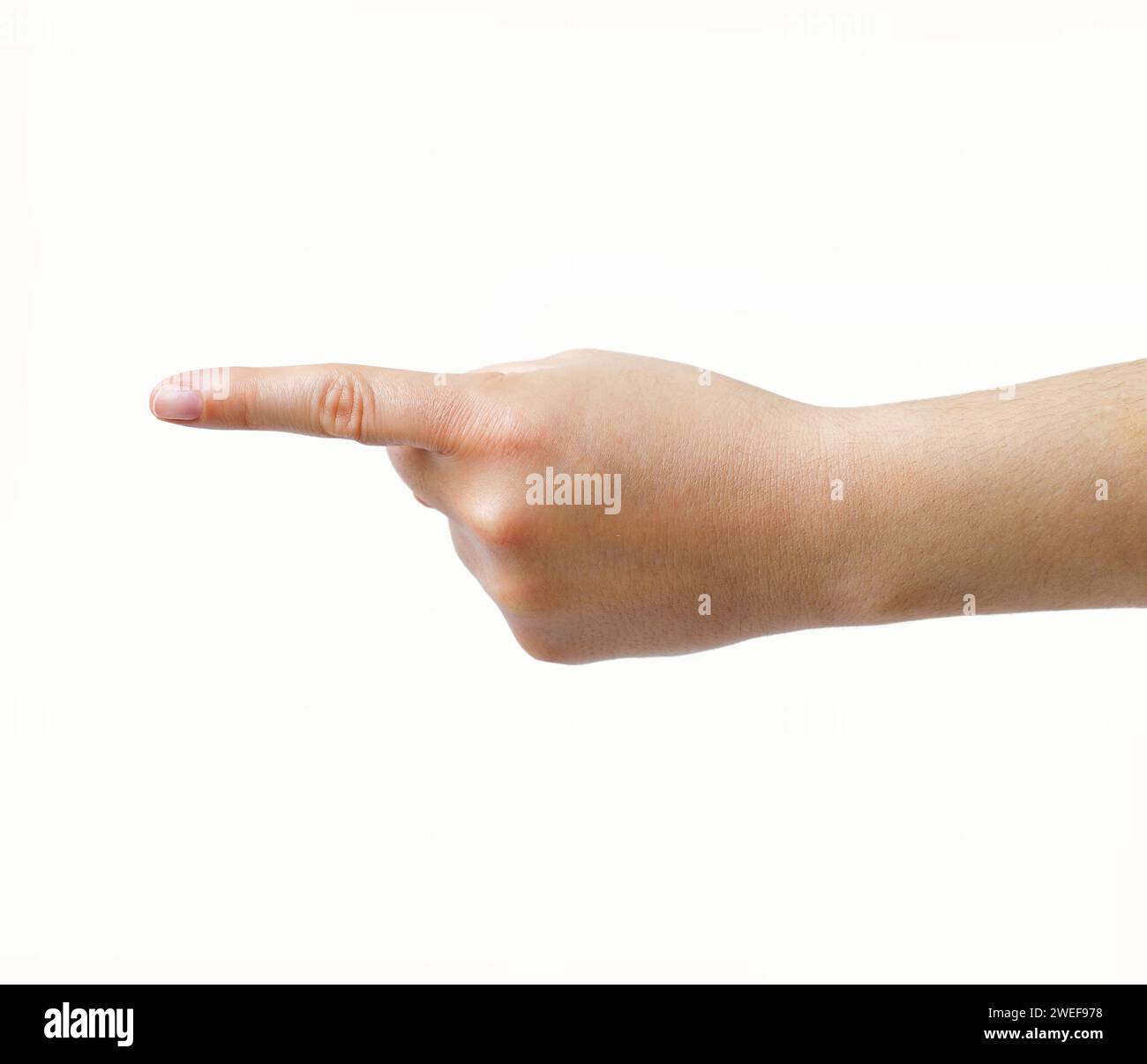 Woman hand pointing the finge isolated on white Stock Photo - Alamy