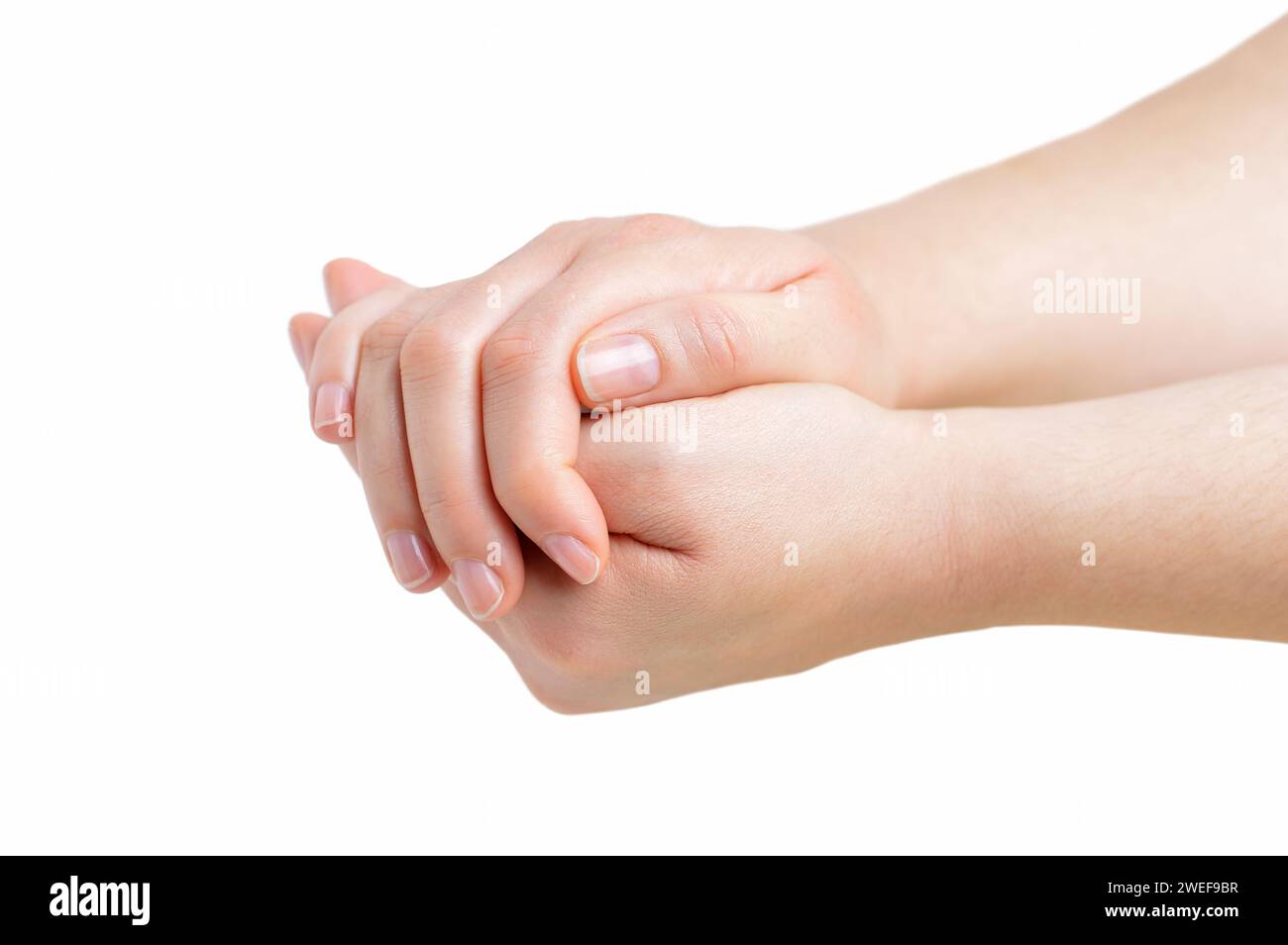 Woman hands hiding something isolated on a white background Stock Photo ...