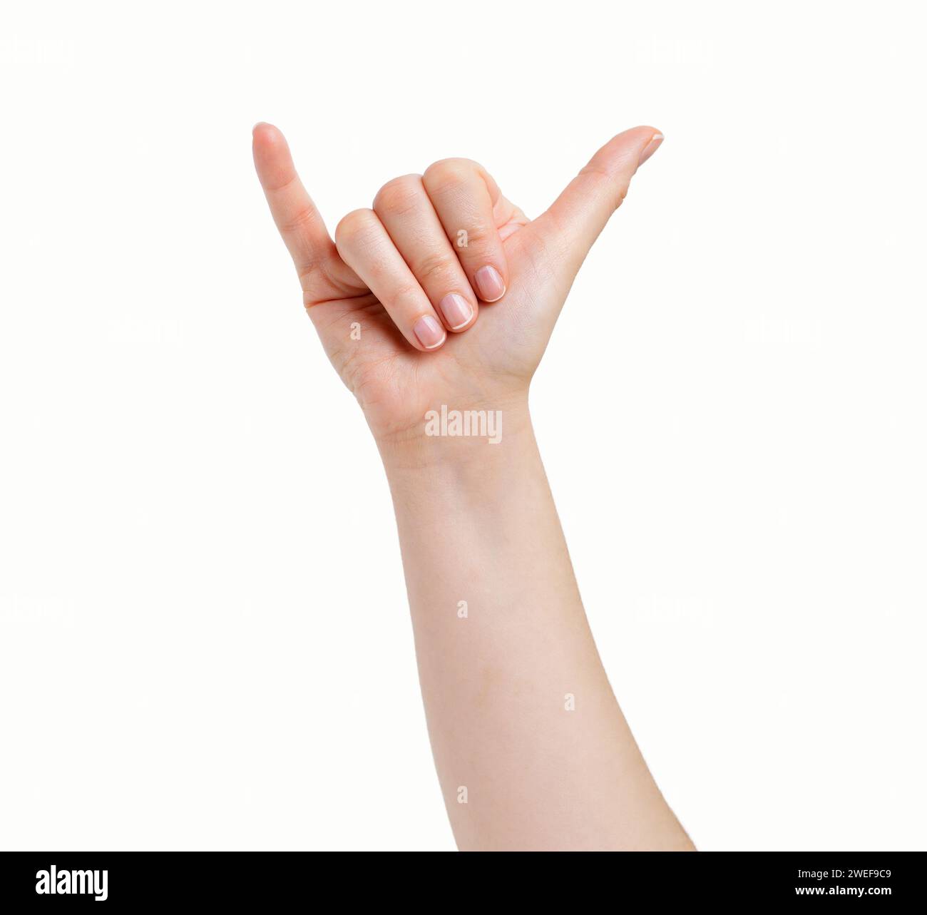 Hand woman showing shaka sign hi-res stock photography and images - Alamy