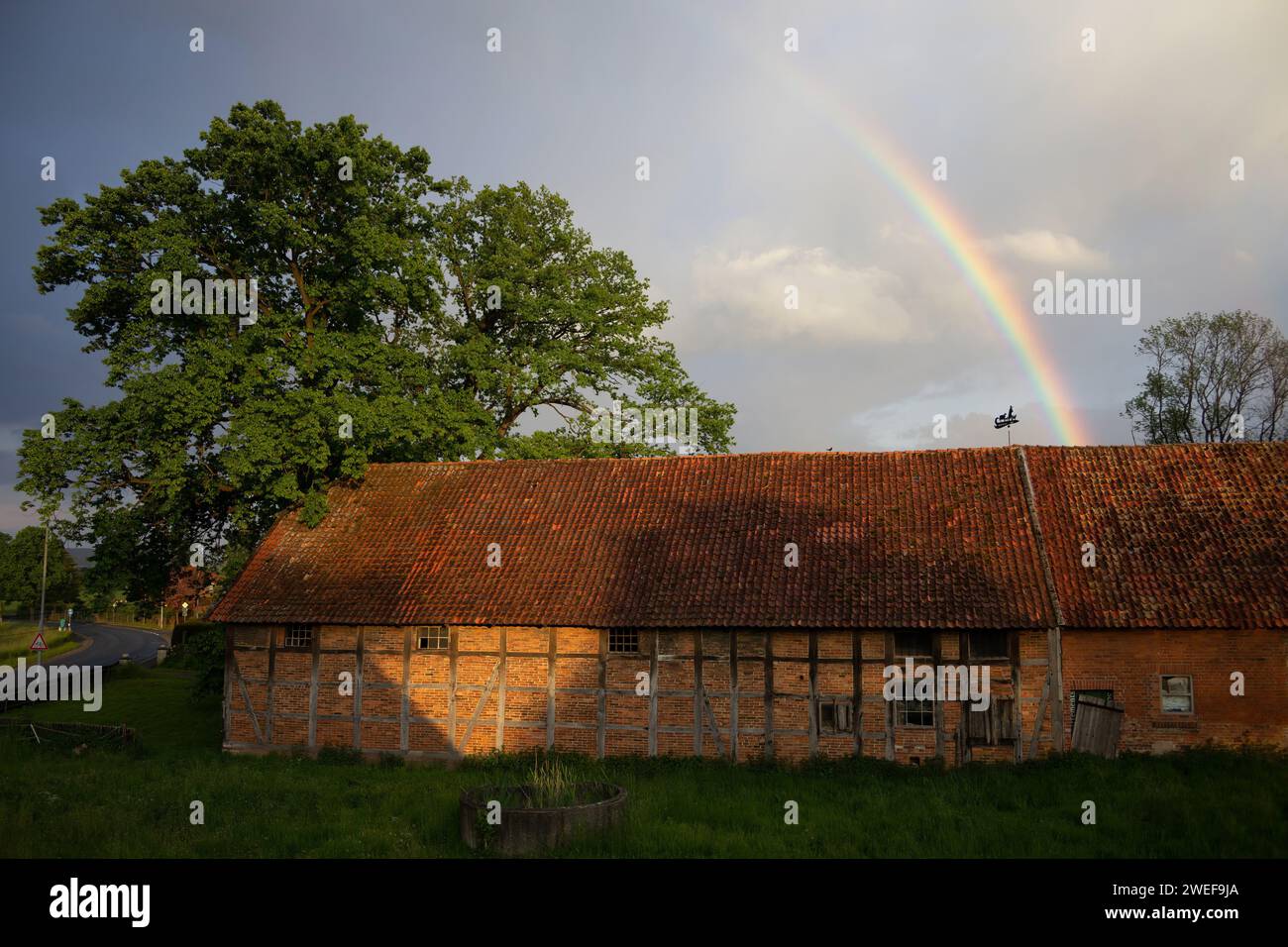 Rainbow over the Barn Stock Photo - Alamy