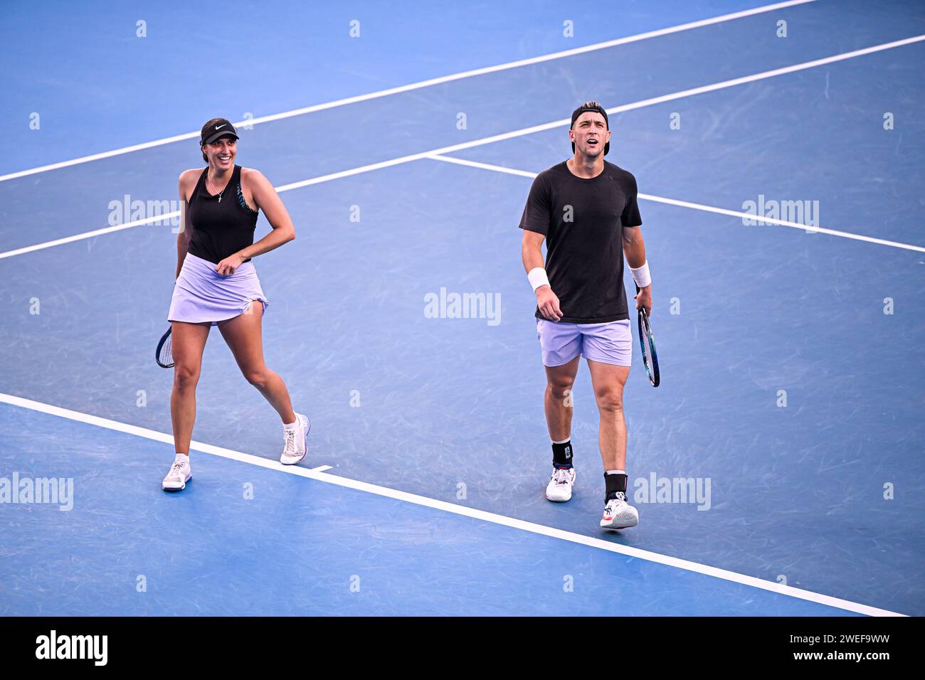 Paris, France. 24th Jan, 2024. Jaimee Fourlis and Andrew Harris during the Australian Open AO ...