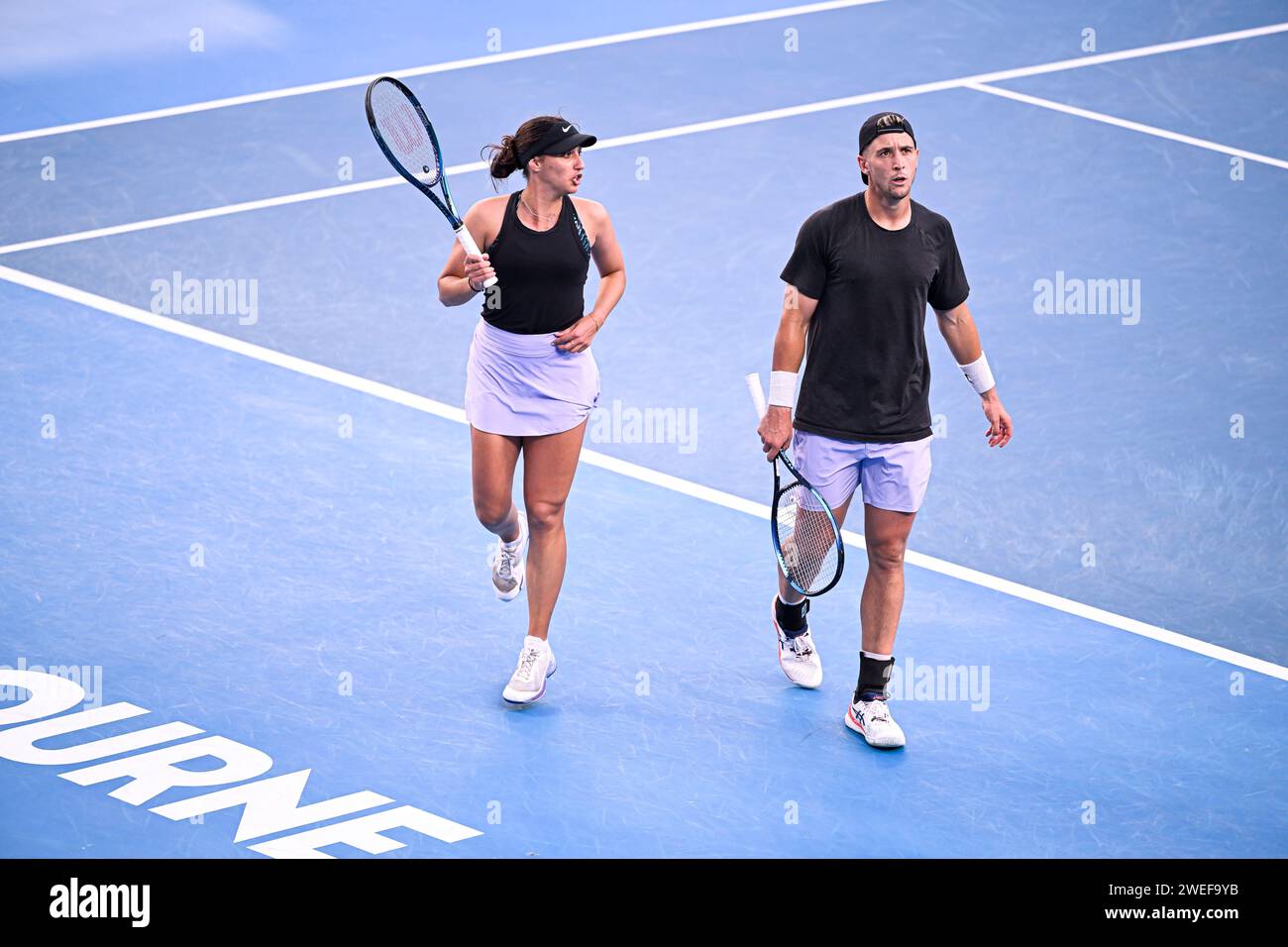 Paris, France. 24th Jan, 2024. Jaimee Fourlis and Andrew Harris during the Australian Open AO ...