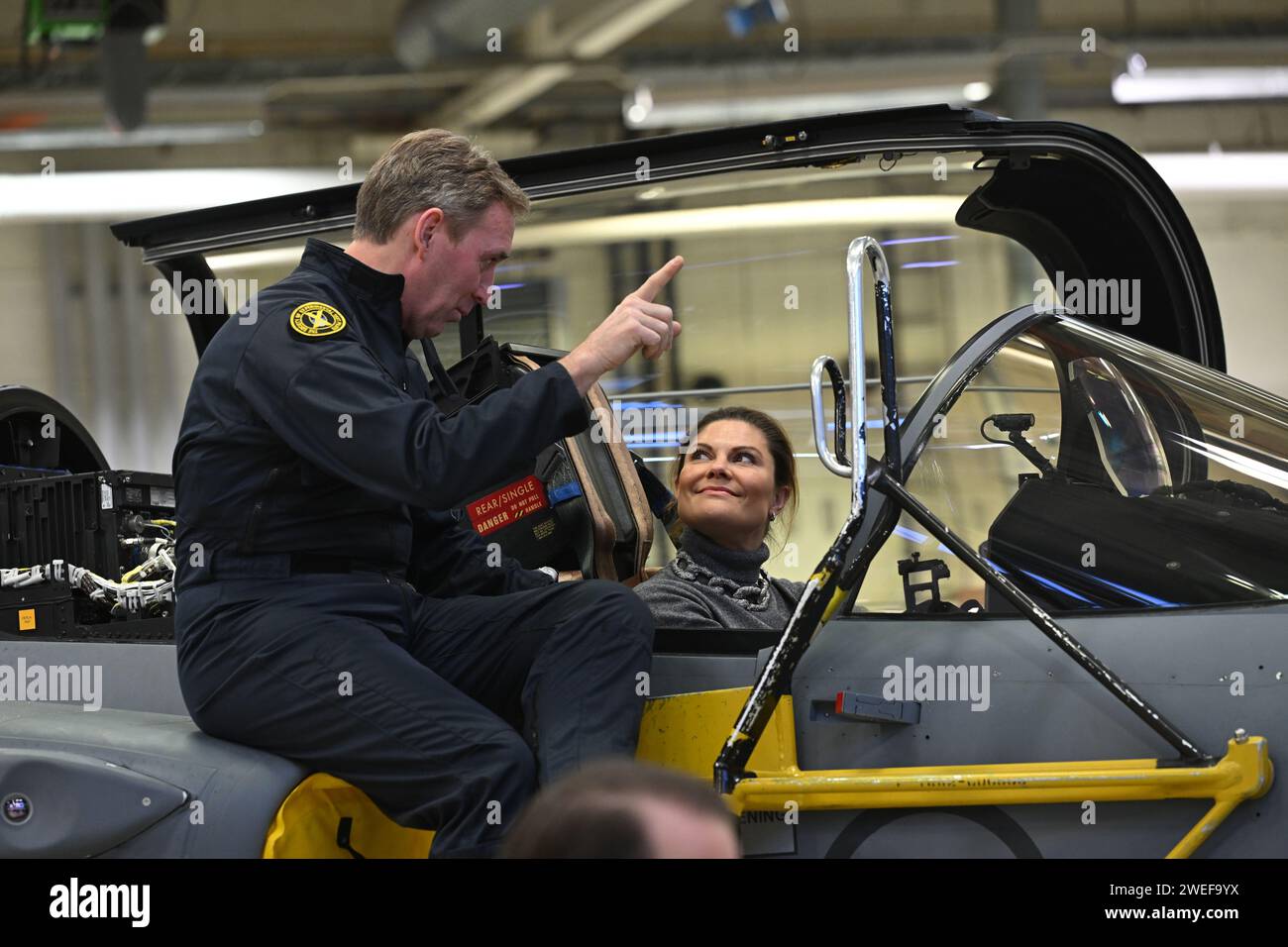 Mikael Olsson, Gripen test pilot, shows Crown Princess Victoria and ...