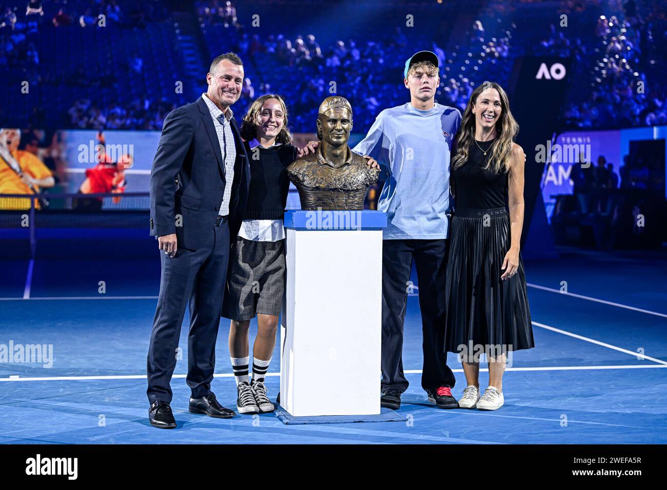 Paris, France. 24th Jan, 2024. Lleyton Hewitt with his wife Bec Hewitt ...