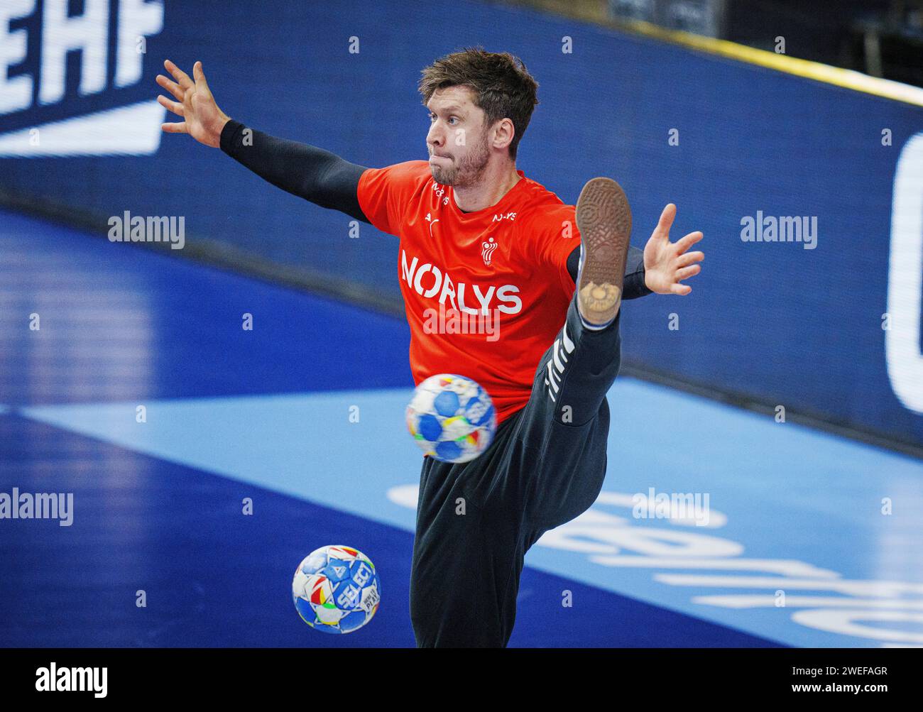 Niklas Landin during the Danish team's training session in the Lanxness ...