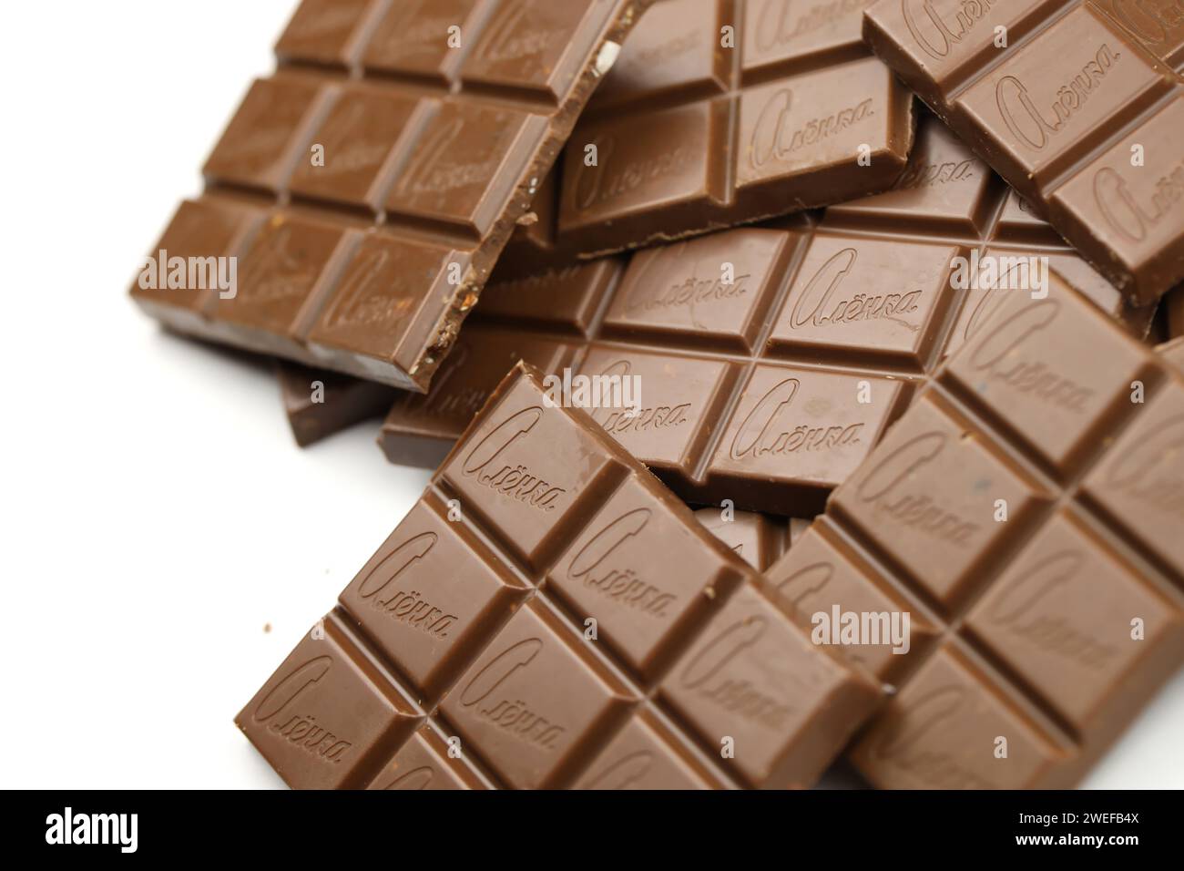 KHARKIV, UKRAINE - JANUARY 27, 2021 Alyonka chocolate square bars ...