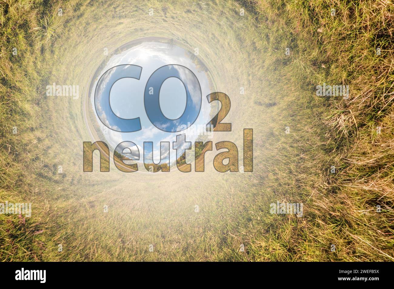 CO2 Neutral text concept image against blue little planet in green ...