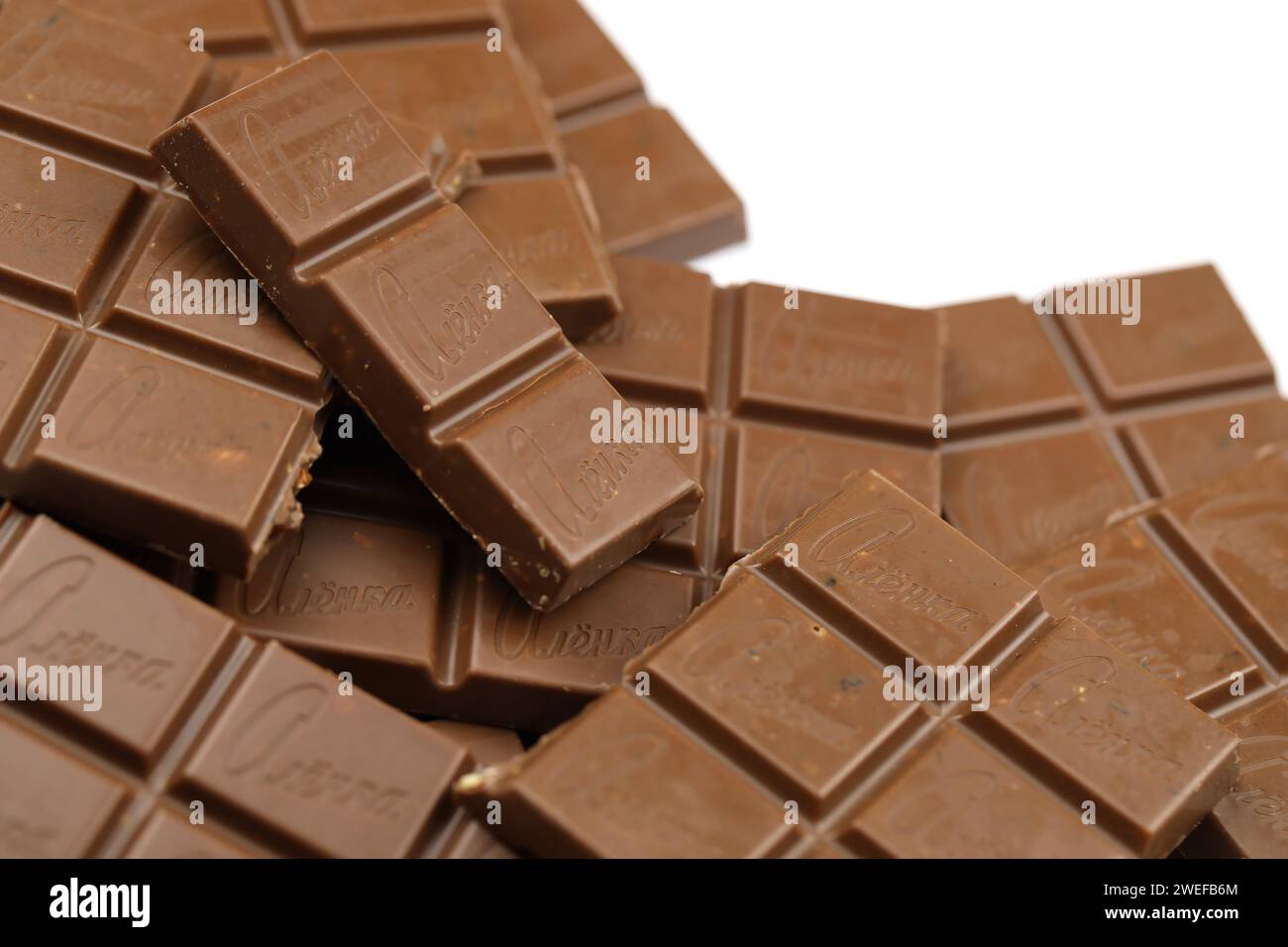 KHARKIV, UKRAINE - JANUARY 27, 2021 Alyonka chocolate square bars ...