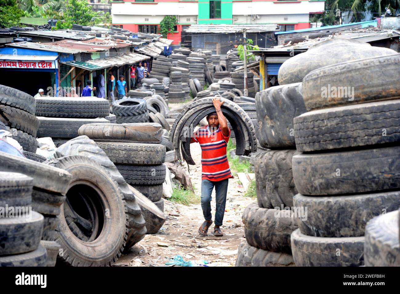 Old tire-tubes are collected from different parts of the capital. From ...
