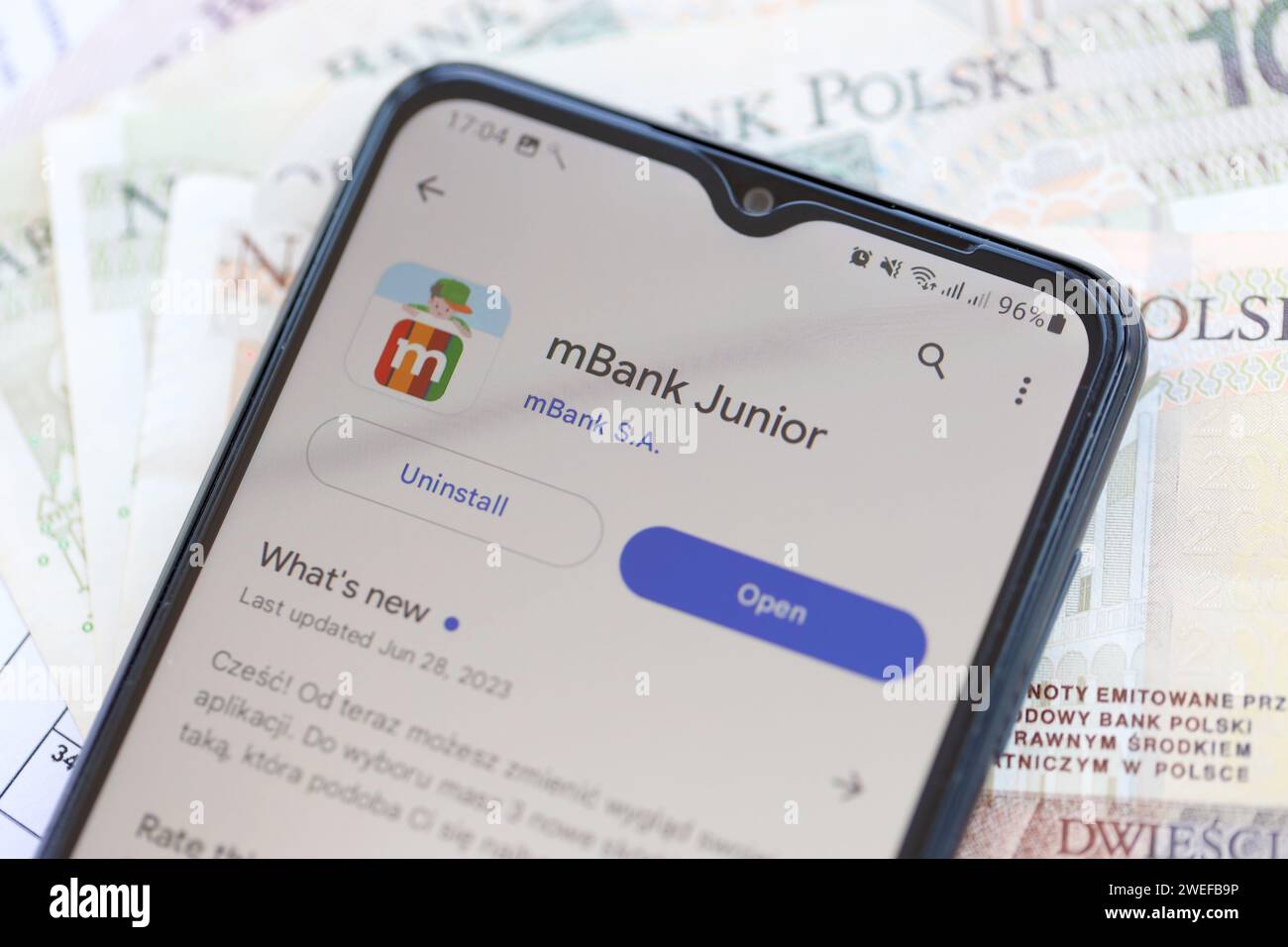 TERNOPIL, UKRAINE - AUGUST 3, 2023 mBank application on screen of ...