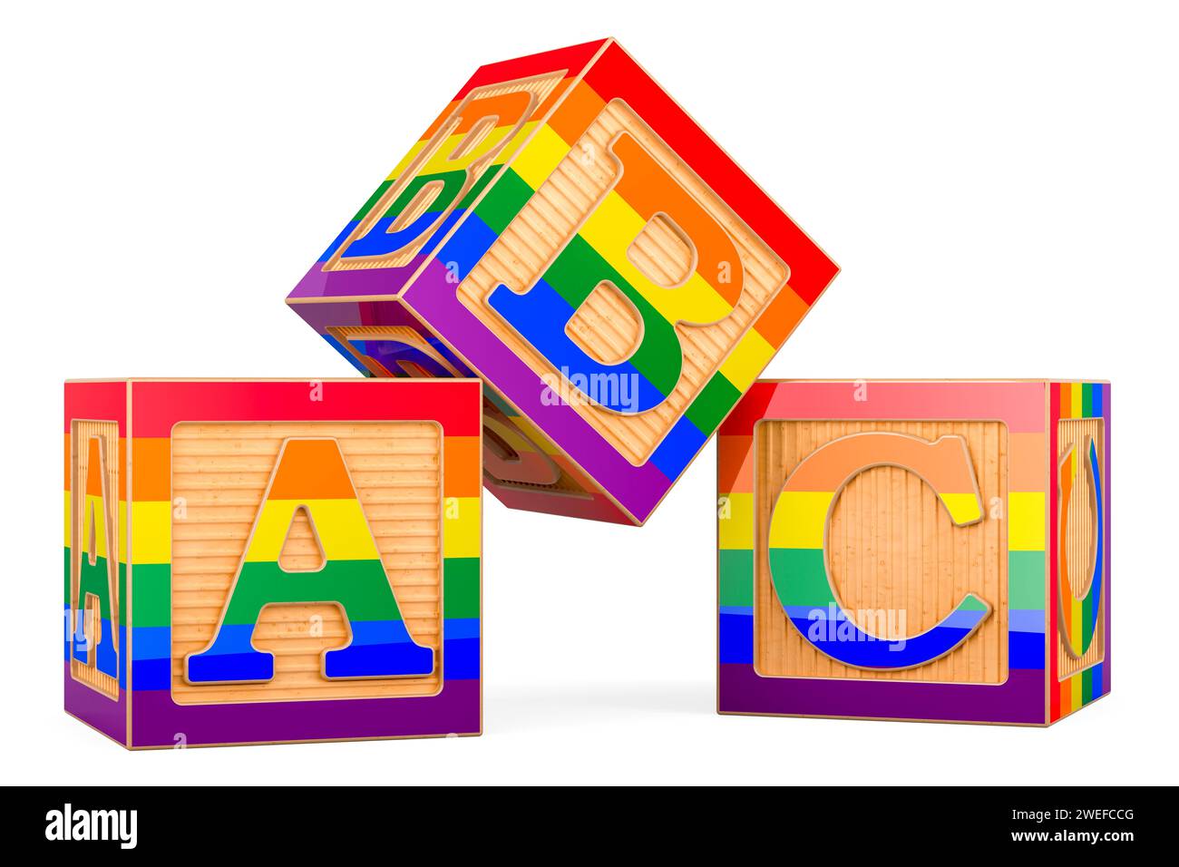 ABC cubes with rainbow colors. 3D rendering isolated on white ...