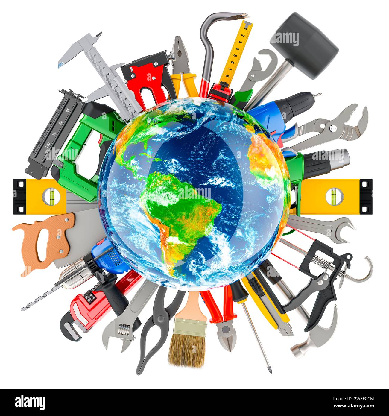 Construction Tools with Earth Globe. Service, repair and construction ...