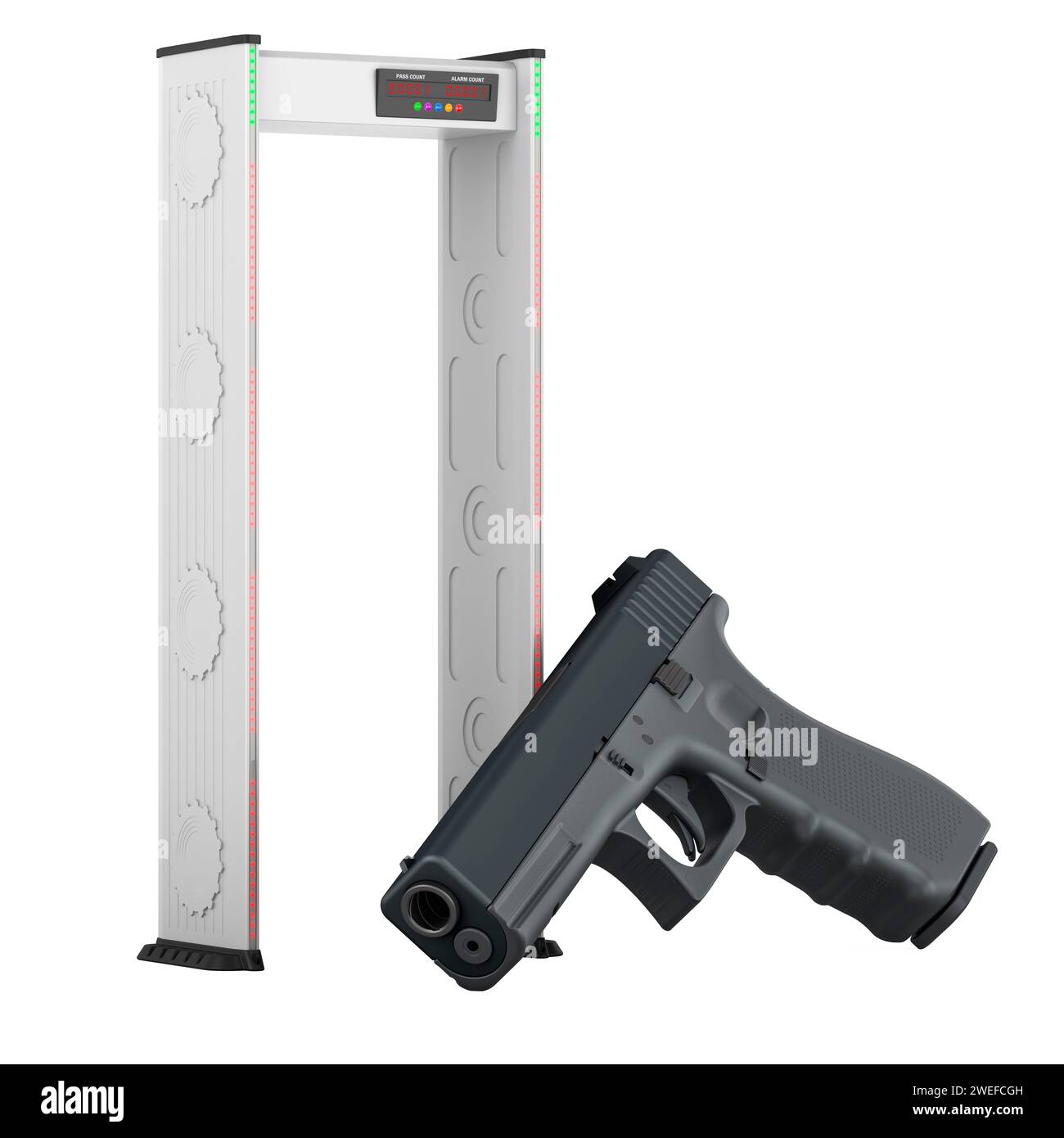 Walk Through Metal Detector with gun, 3D rendering isolated on white ...