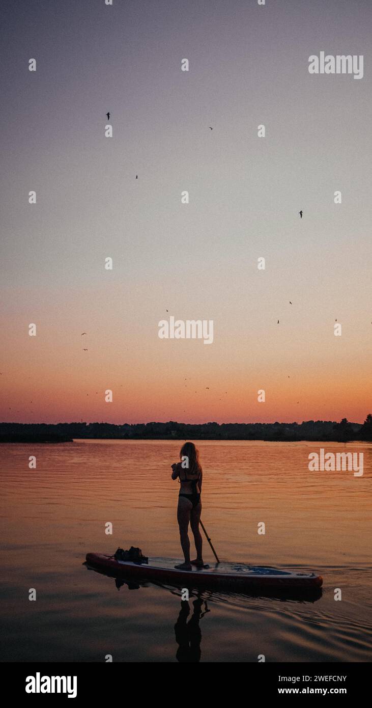 Woman silhouette on sup hi-res stock photography and images - Alamy
