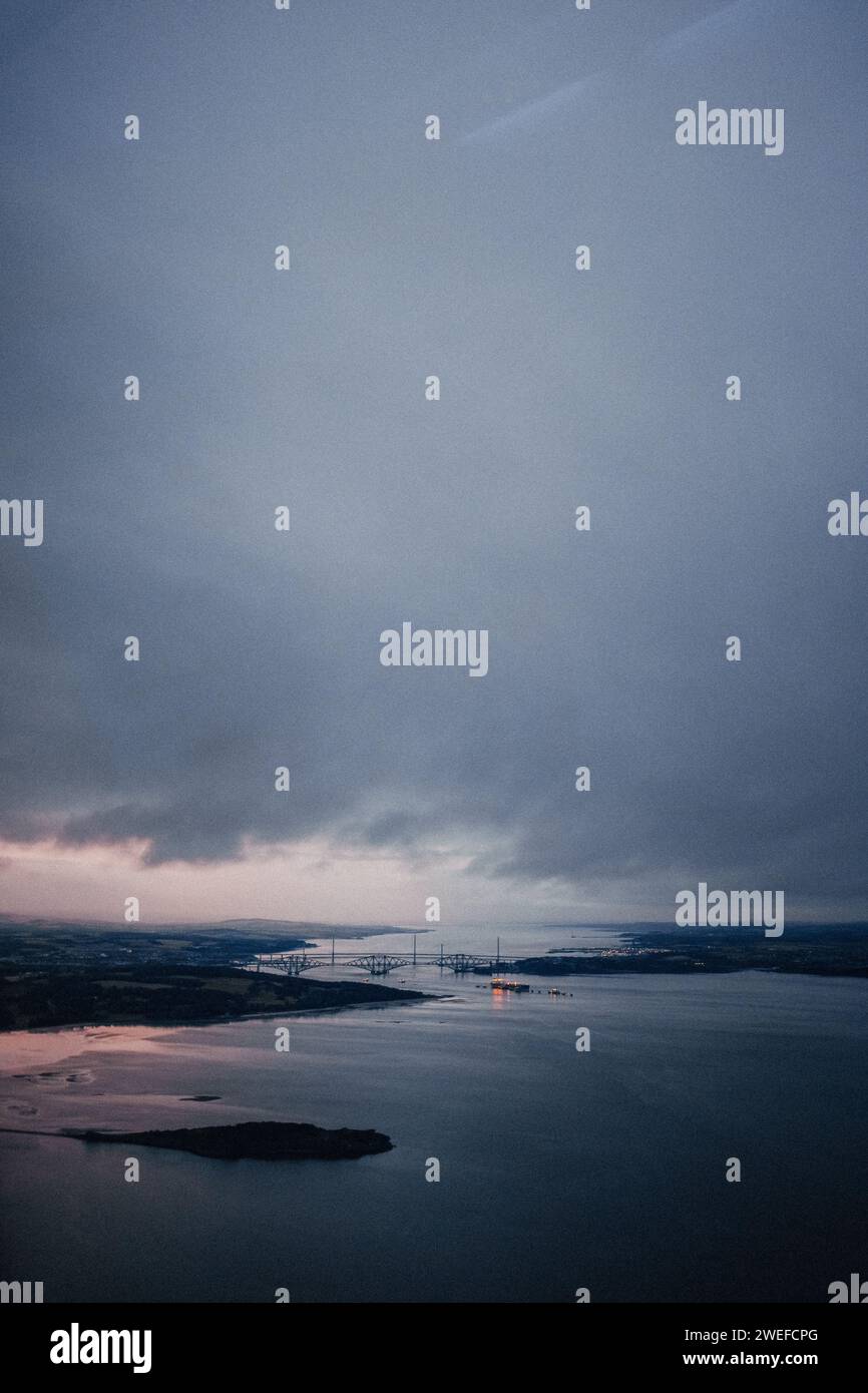 A view of early morning rainy Edinburgh from a plane Stock Photo - Alamy