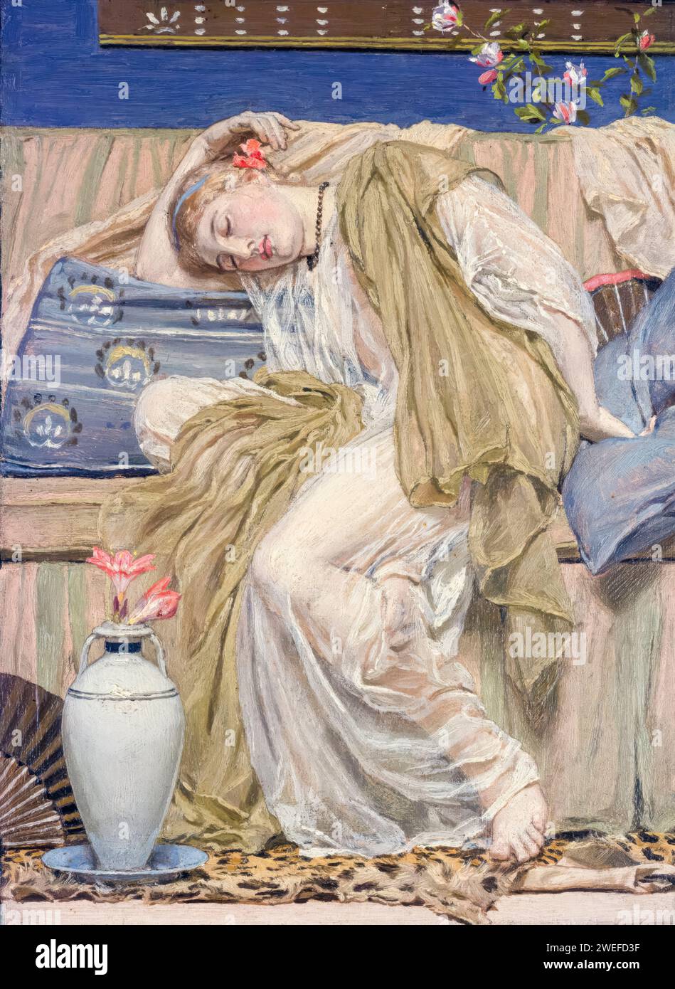 Albert Joseph Moore, A Sleeping Girl, painting in oil on canvas, circa ...
