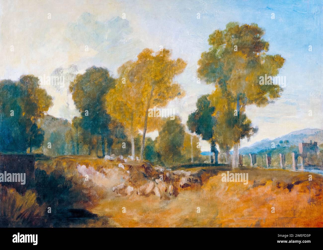 JMW Turner, Trees beside the River with Bridge in the Middle Distance ...