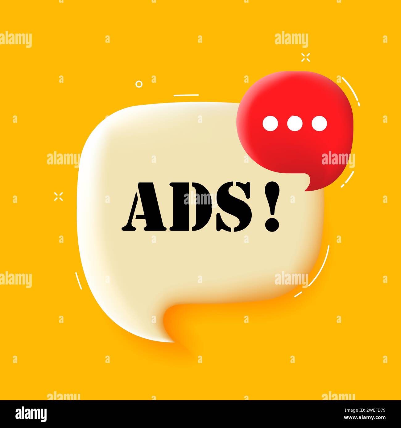 ADS. Speech bubble with ADS text. 3d illustration. Pop art style ...