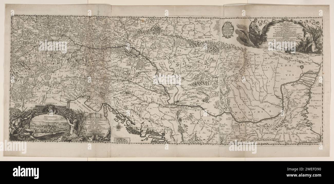 Map of the course of the Danube, Jakob von Sandrart, 1664 print Map of ...