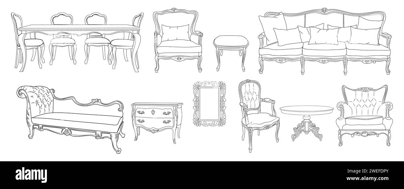Set of elegant antique furniture line drawing Stock Vector Image & Art ...