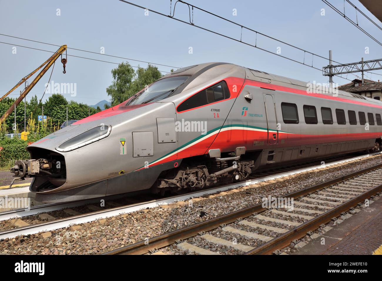 A Trenitalia class ETR.610, set no 2, arrives at Stresa station with a cross border service from ...