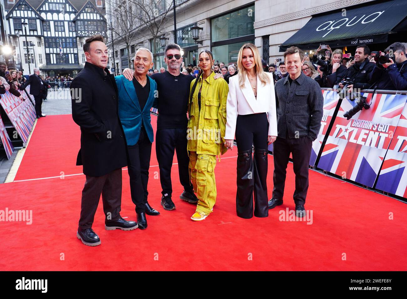 (left to right) Ant McPartlin, Bruno Tonioli, Simon Cowell, Alesha ...