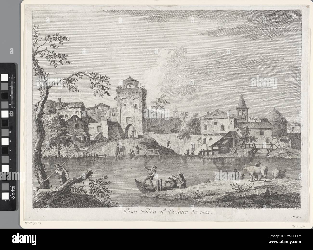 Cityscape with river, Francesco Bartolozzi, after Marco Ricci, 1739 ...