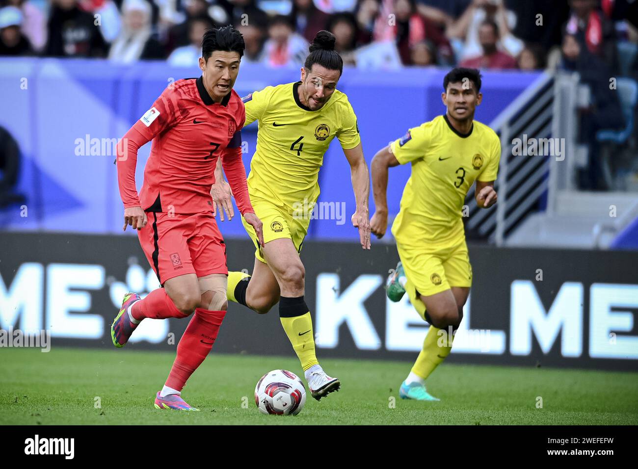 Doha. 25th Jan, 2024. Son Heung Min (L) of South Korea runs with the ...