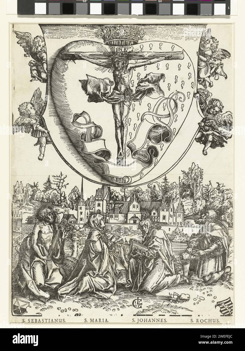 Maria and John the Evangelist and Sebastiaan and Rochus worship the ...