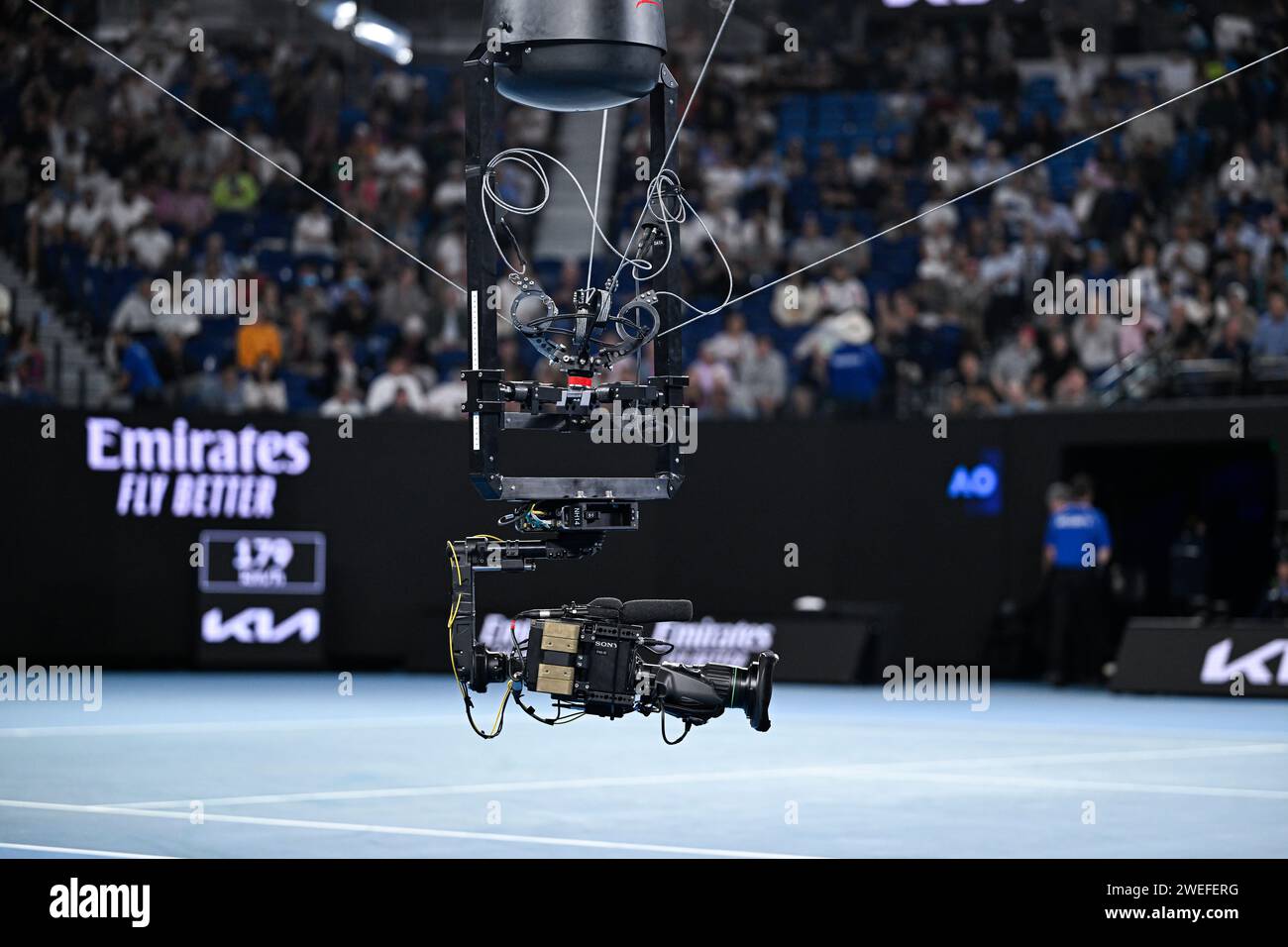 A TV television cam spidercam or Spider camera during the Australian ...