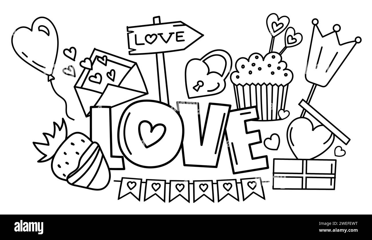 Coloring Page - Sweet Valentine'S Day Love Illustration With Candies ...