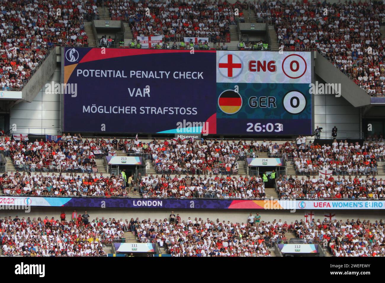 VAR penalty check on big screen UEFA Women's Euro Final 2022 England v ...