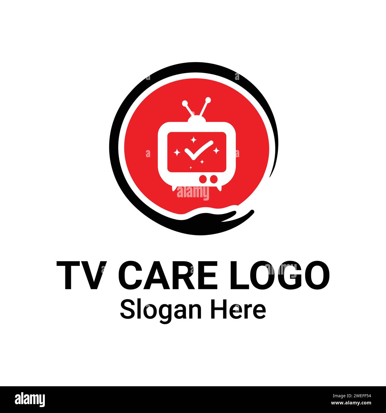 TV Repairing Service Or TV Care Logo Concept With Hand Illustration ...